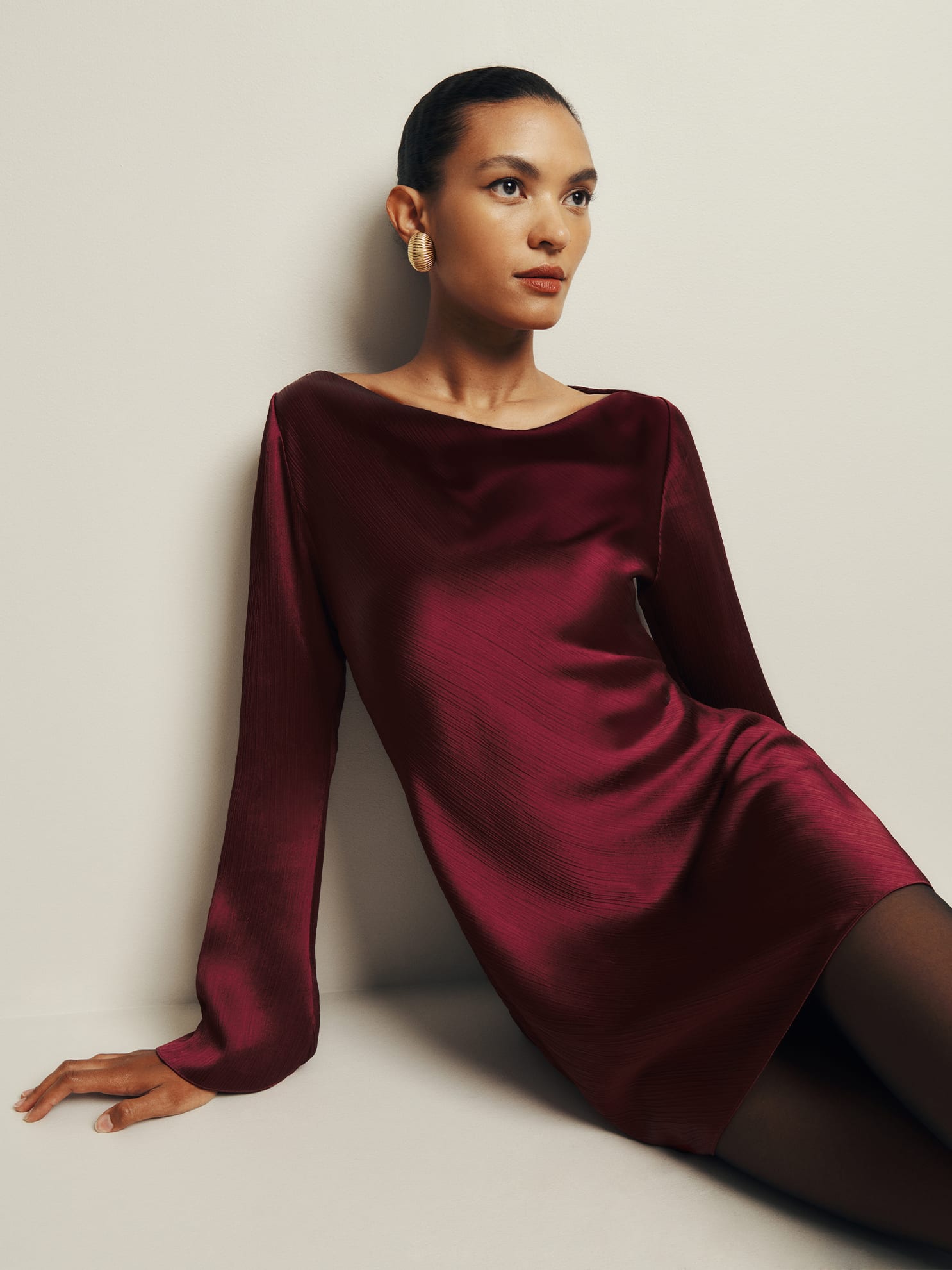 Reformation Pike Satin Dress In Chianti Crinkle | ModeSens